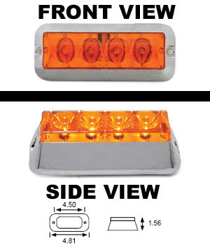 Amber 4 diode LED rectangular marker/strobe light w/chrome base ...