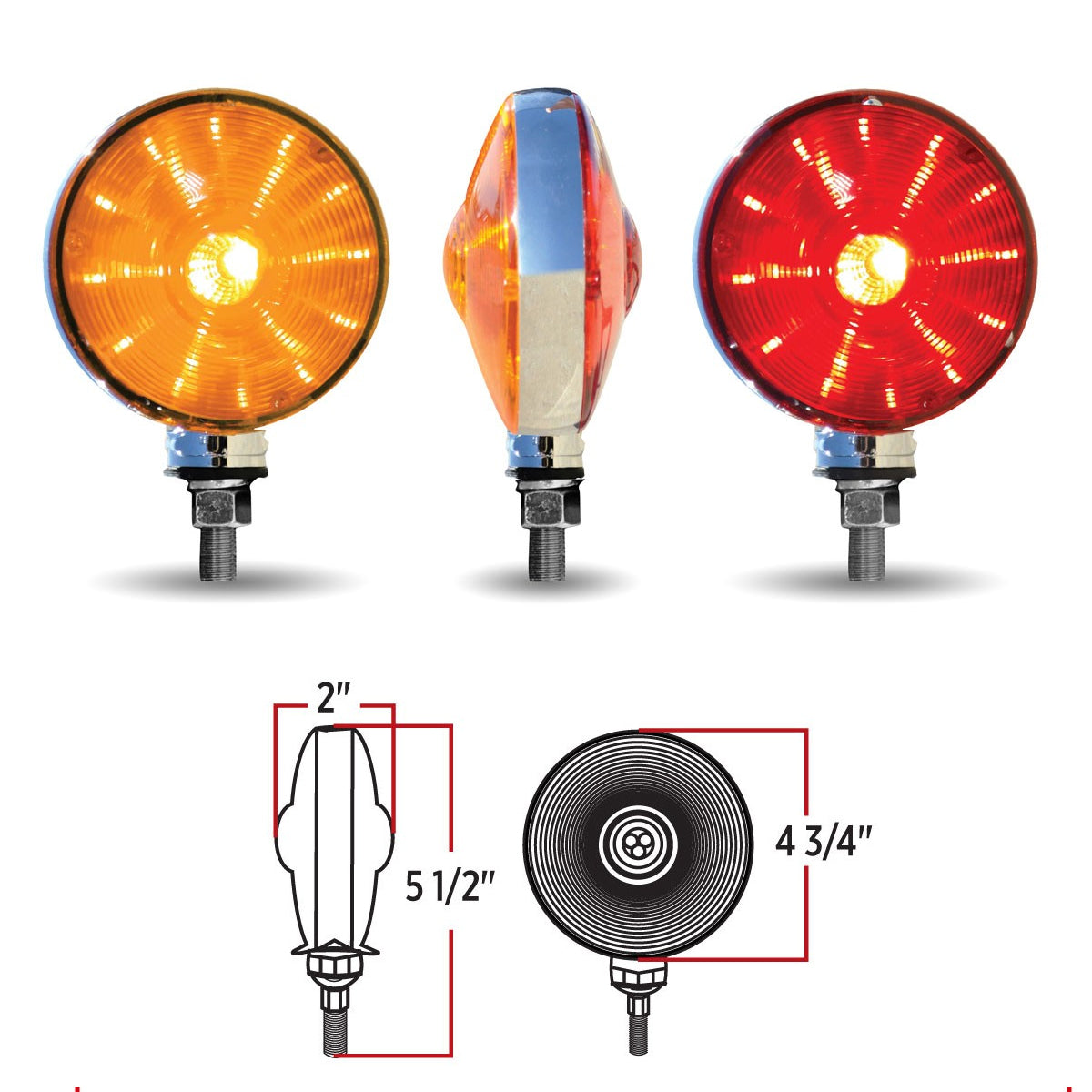 Amber/Red 4" round 38 diode LED pedestal turn signal light — Empire Chrome